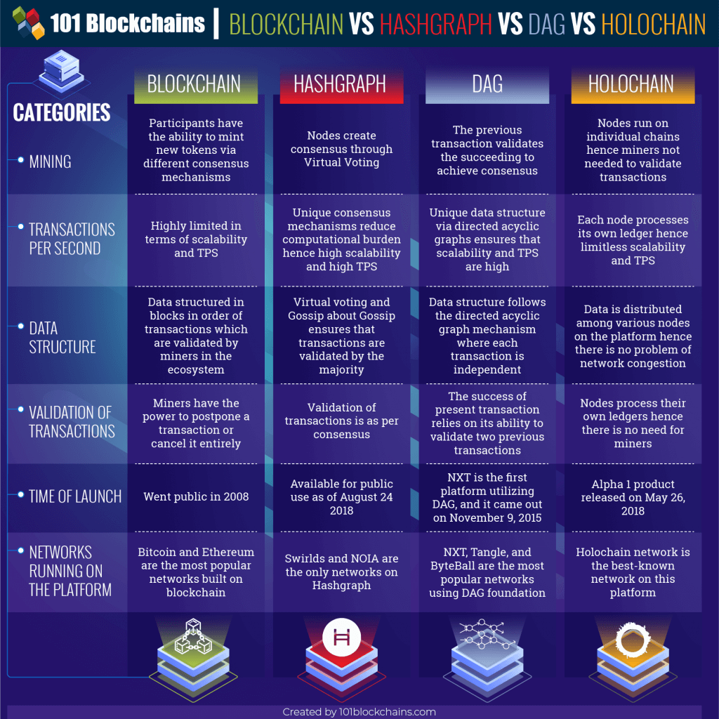 Blockchain vs Hashgraph vs Dag vs Holochain: Types of DLTs